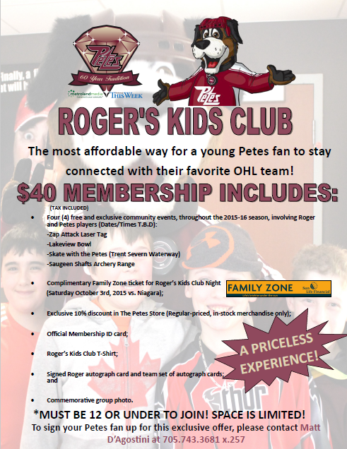Fans Invited to Join Exclusive Roger’s Kids Club - Peterborough Petes