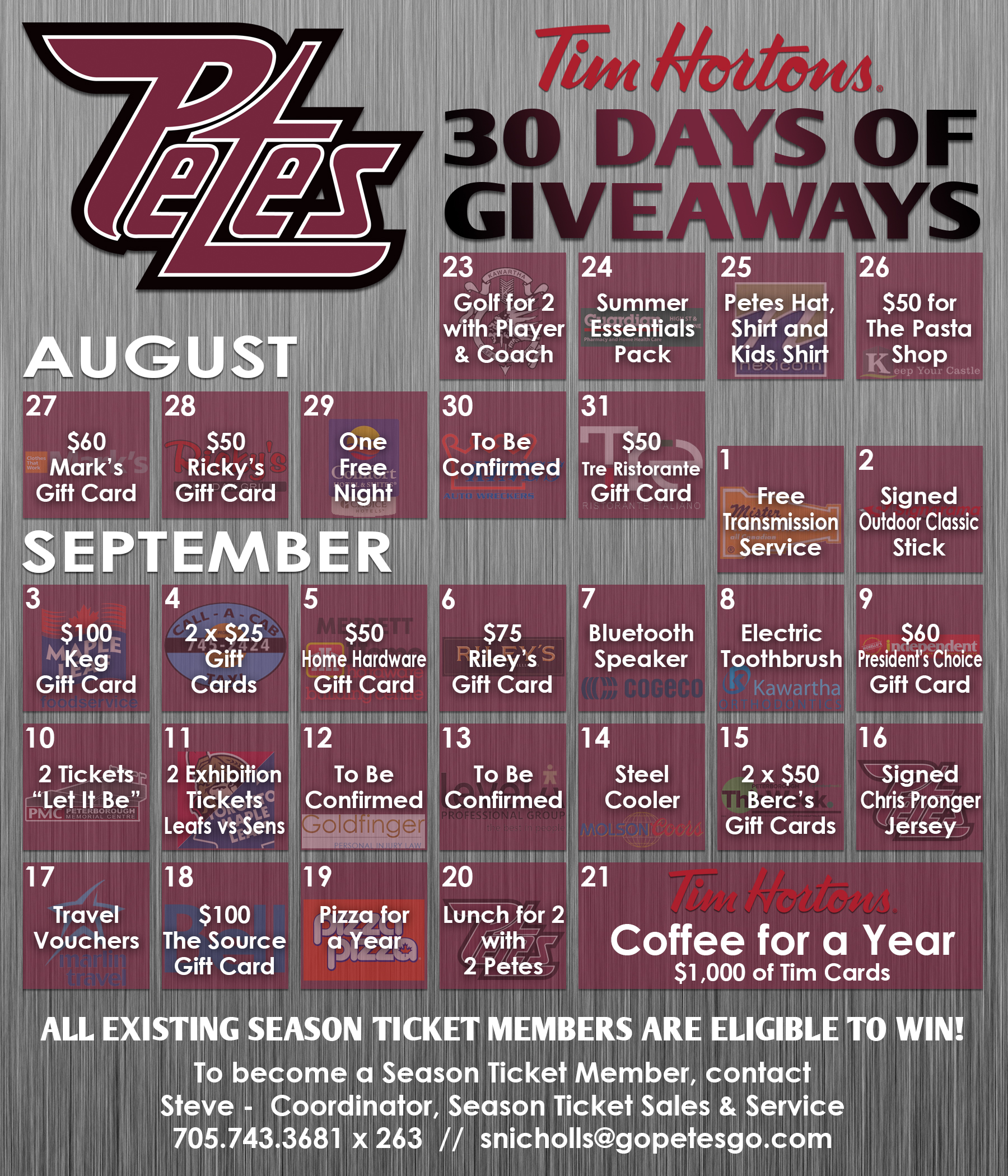 Petes Announce 30 Days of Giveaways presented by Tim Hortons ...