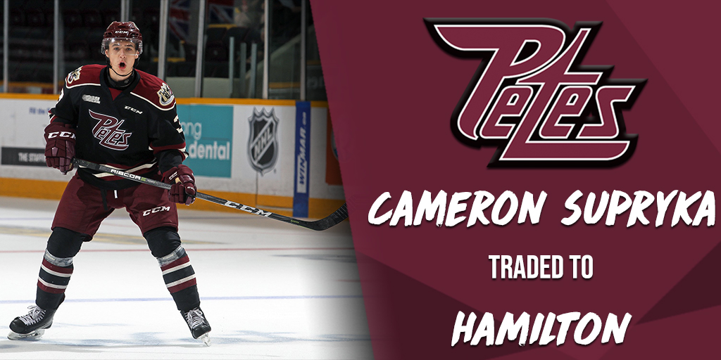 Petes Trade Cameron Supryka to the Hamilton Bulldogs in Exchange for ...