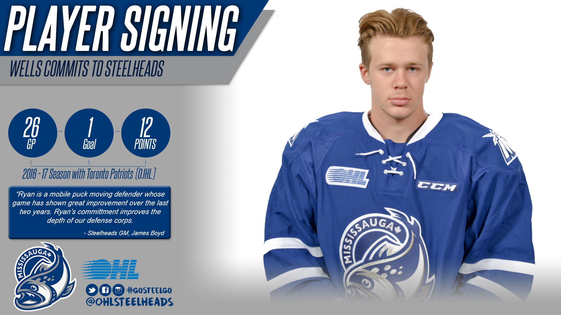 Mississauga native Ryan Wells commits to Steelheads - Mississauga ...