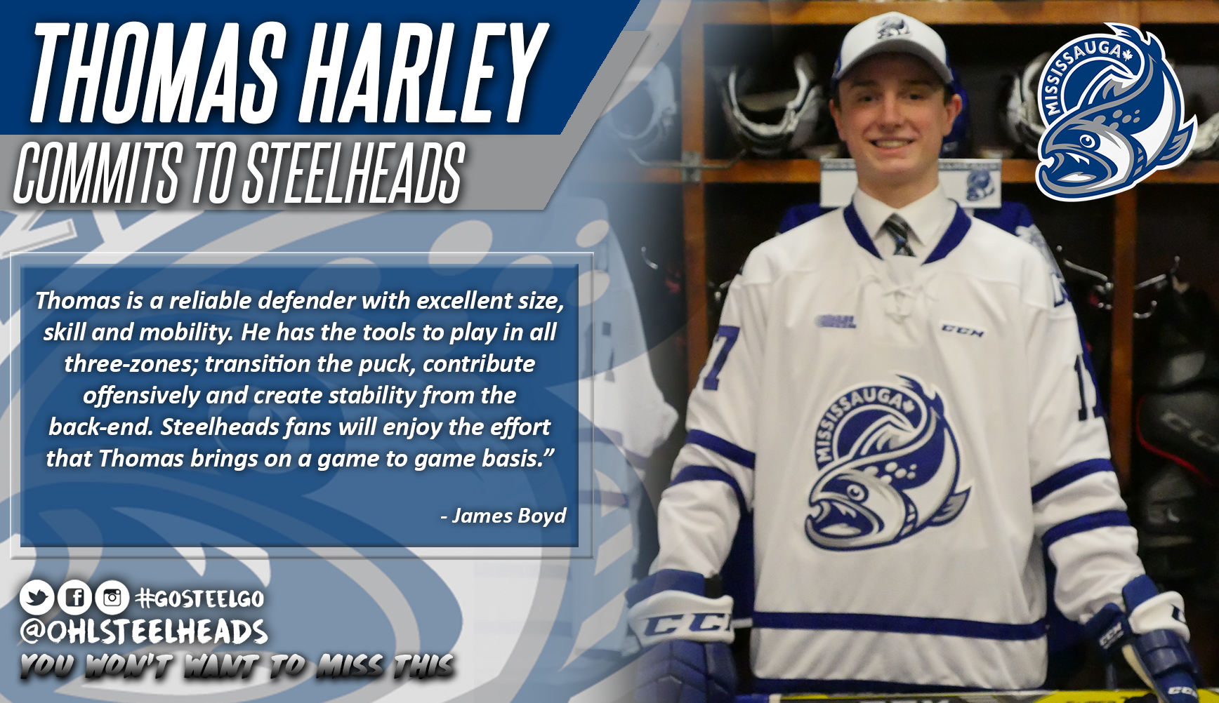Thomas Harley Commits to Steelheads - Brampton Steelheads