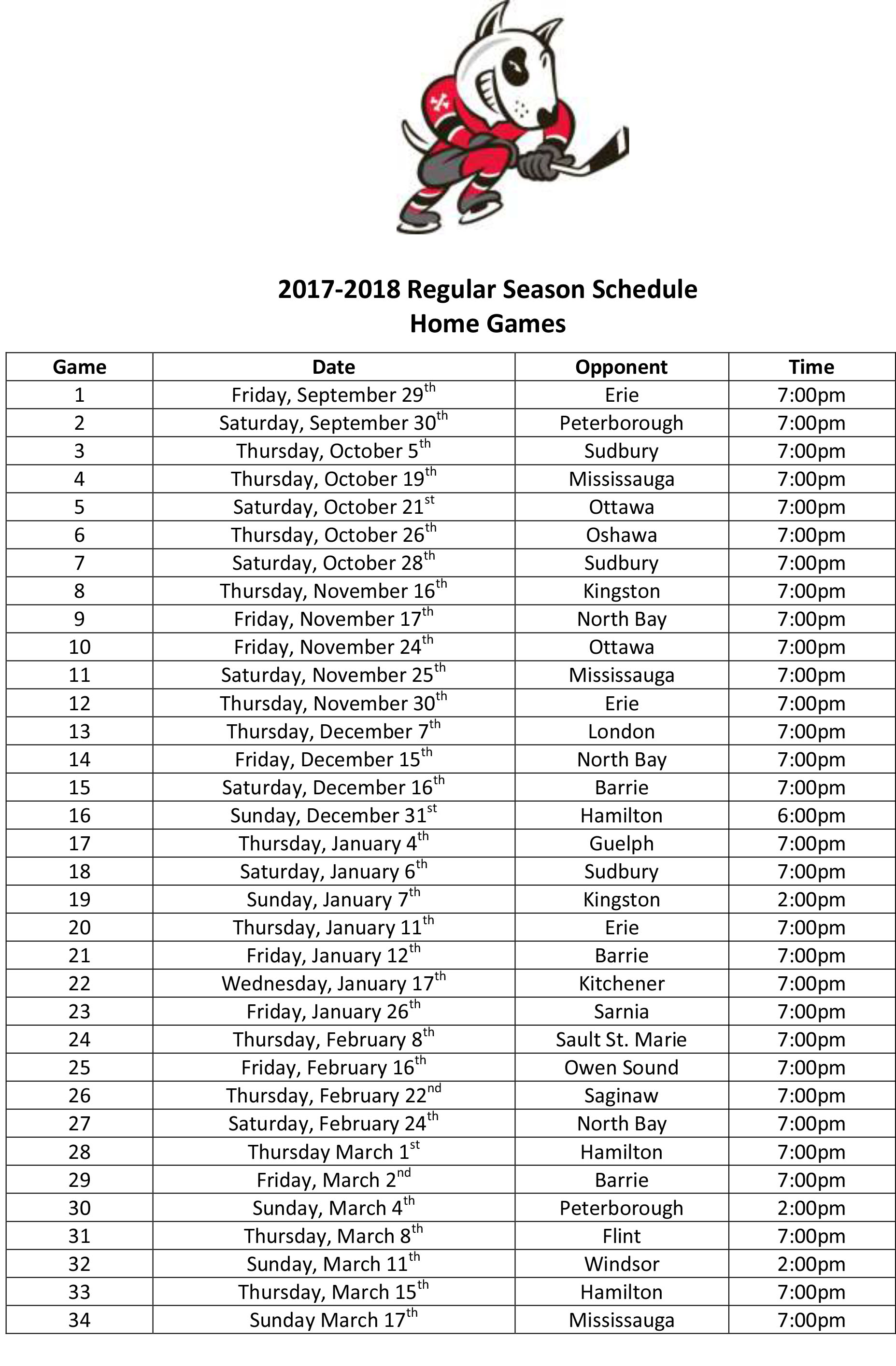 IceDogs Announce 2017-2018 Regular Season Schedule - Niagara IceDogs