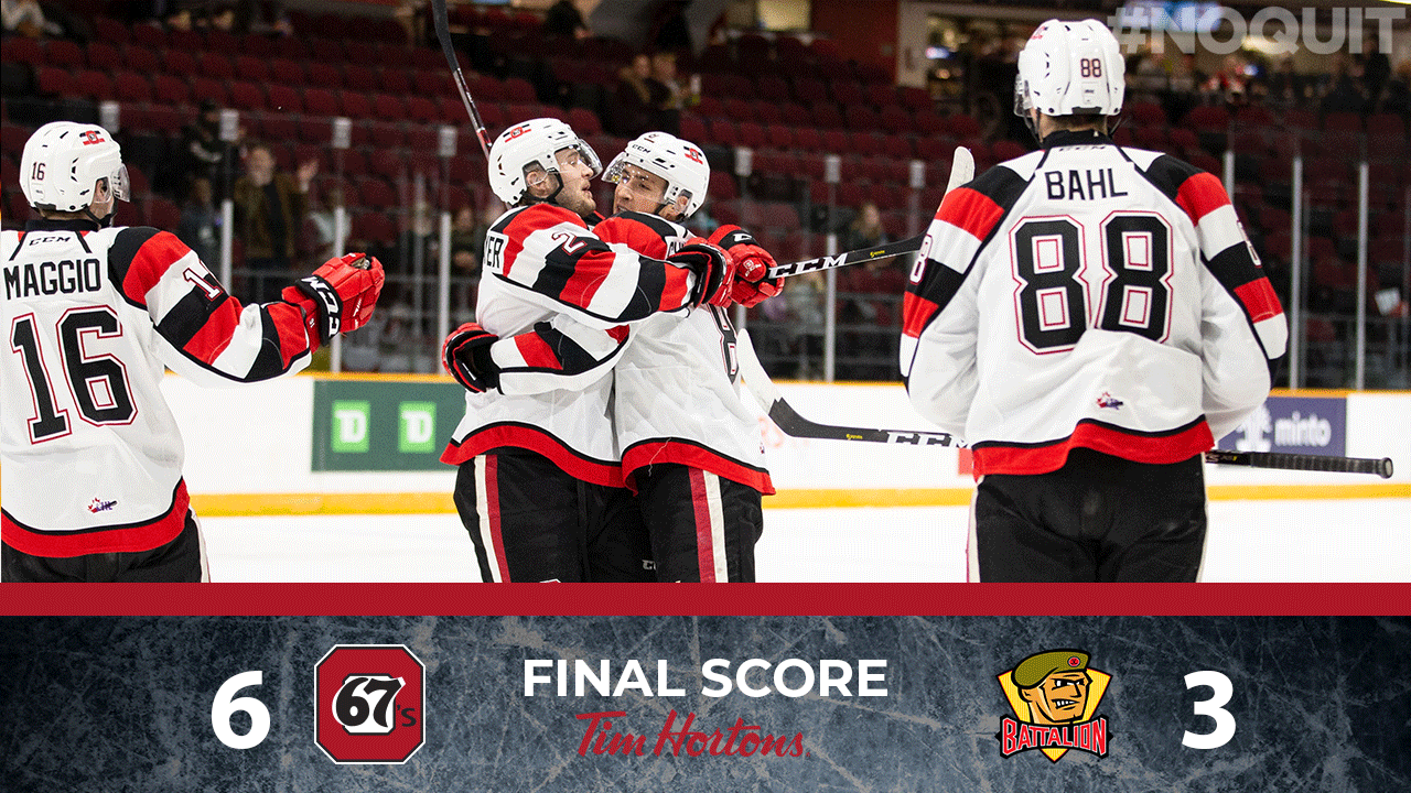 67's battle Battalion to 6-3 win, streak without regulation loss hits ...