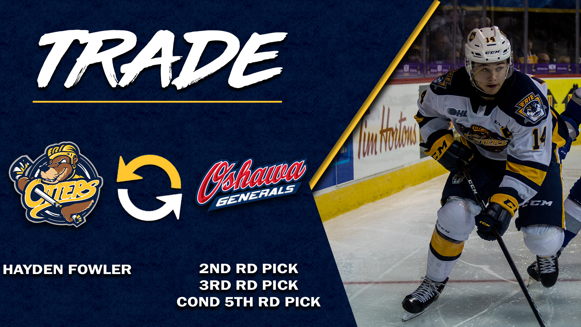 Otters Acquire Picks from Generals for Hayden Fowler - Erie Otters