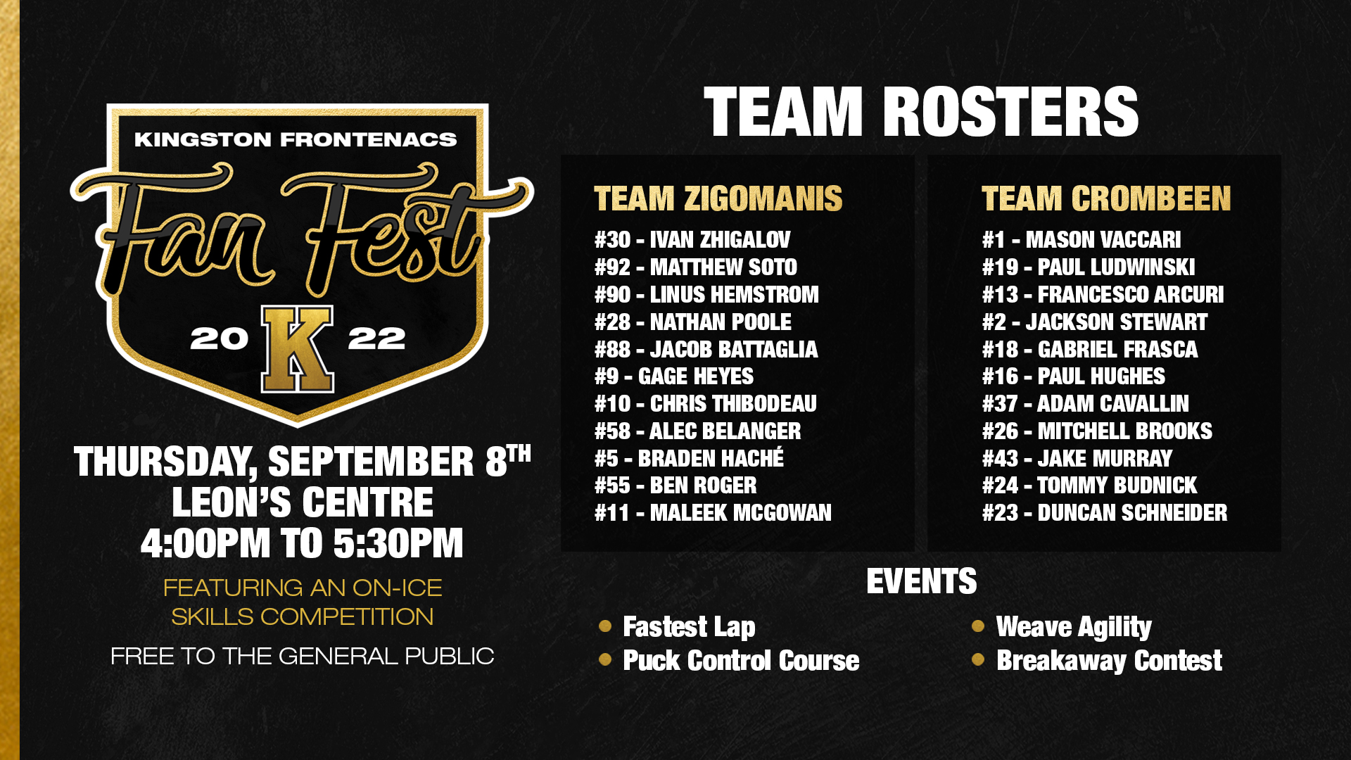 Fan Fest: Team Rosters and Events - Kingston Frontenacs