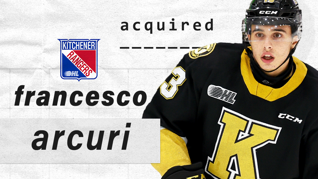 Rangers acquire OHL leading goal scorer Francesco Arcuri - Kitchener ...