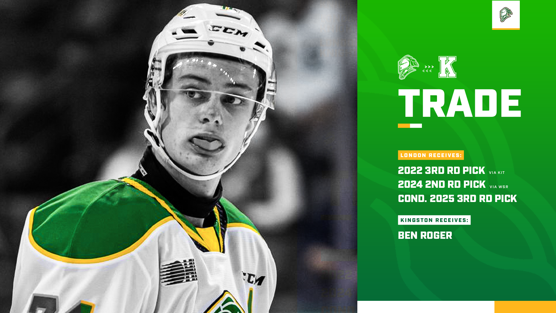 KNIGHTS COMPLETE TRADE WITH FRONTENACS - London Knights