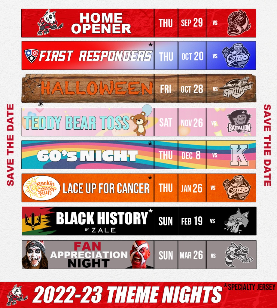 2022 23 Theme Night Schedule Niagara IceDogs