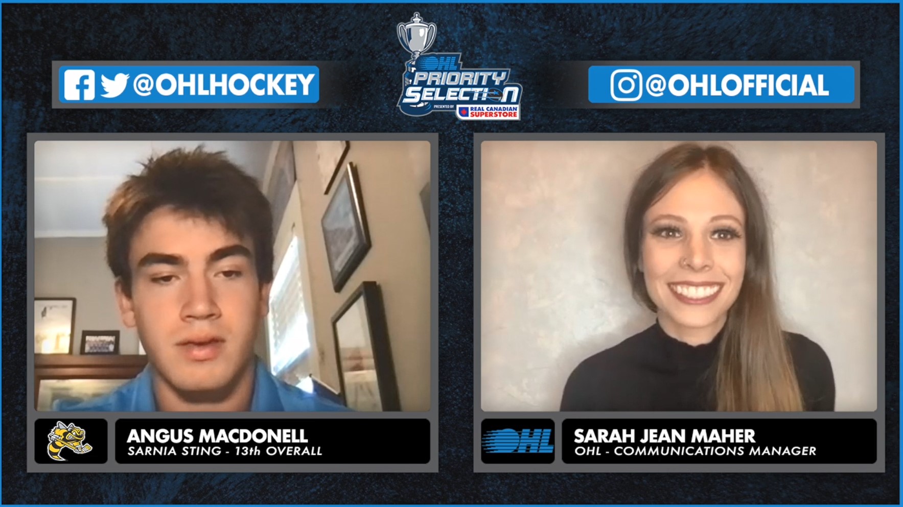 #OHLDraft Introductions: 13th Overall Pick Angus MacDonell (Sarnia ...