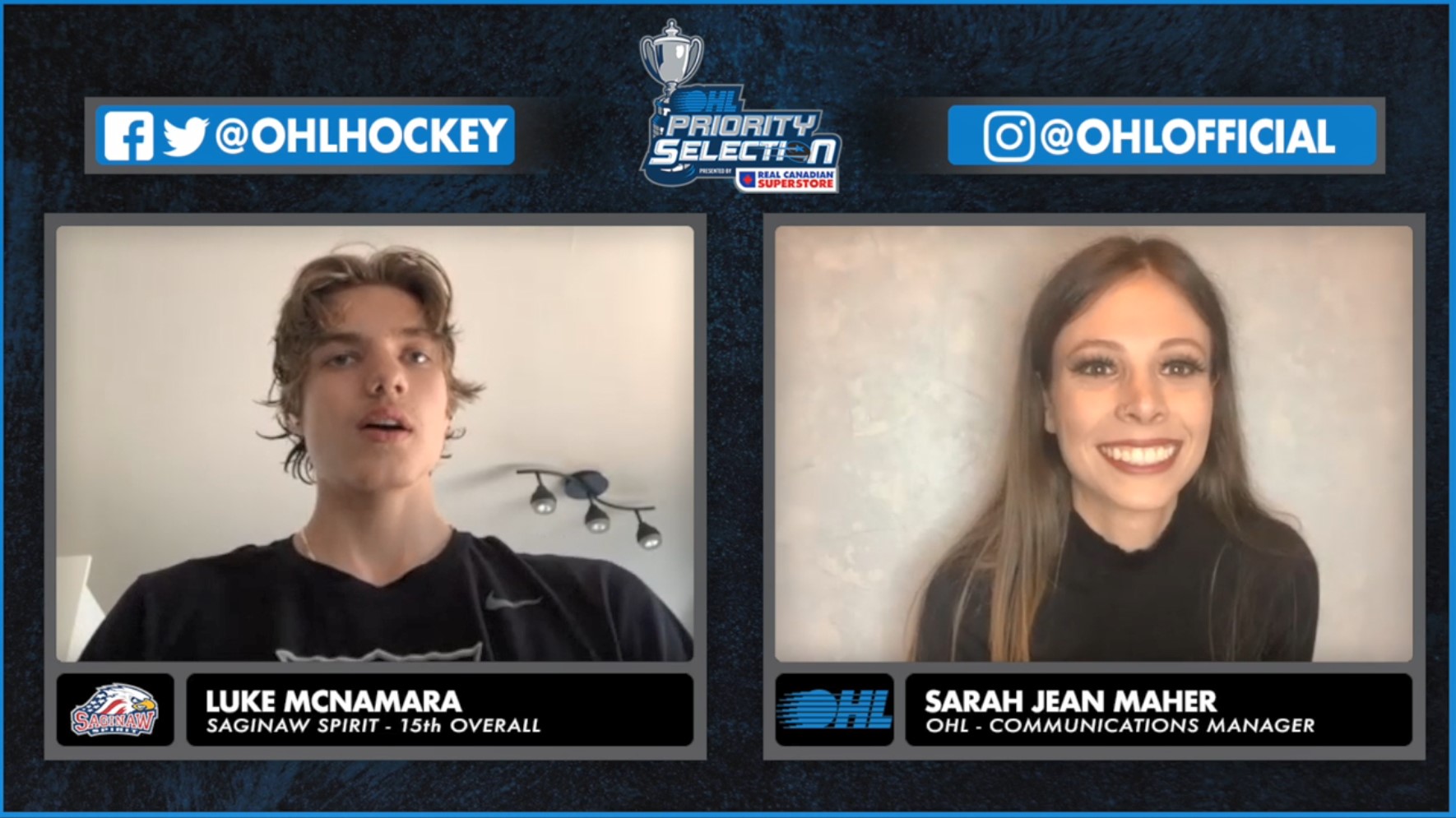 #OHLDraft Introductions: 15th Overall Pick Luke McNamara (Saginaw ...