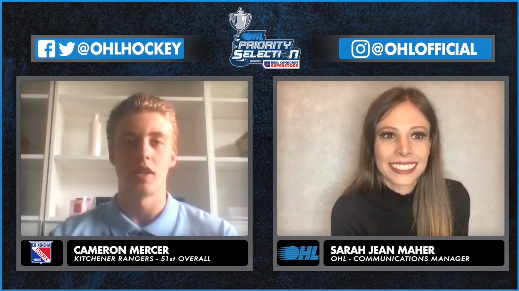 #OHLDraft Introductions: 51st Overall Pick Cameron Mercer (Kitchener ...