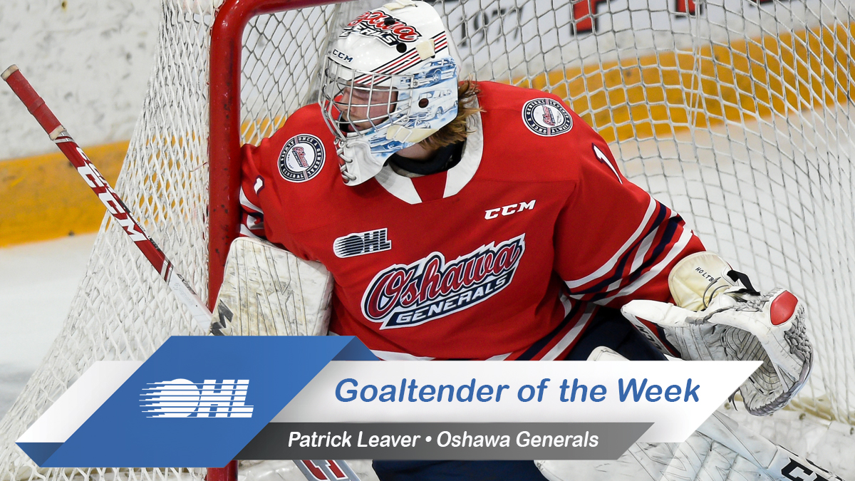 Generals' Patrick Leaver Named OHL Goaltender of the Week - Ontario ...