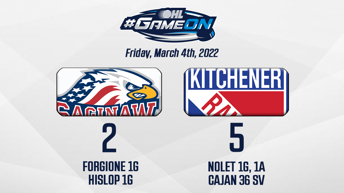 Mar. 4/22 - SAG (2) - KIT (5) - Ontario Hockey League