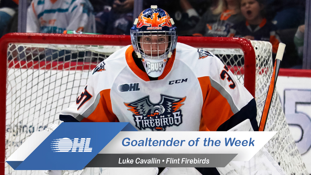 Firebirds' Luke Cavallin Named OHL Goaltender of the Week | Canadian ...