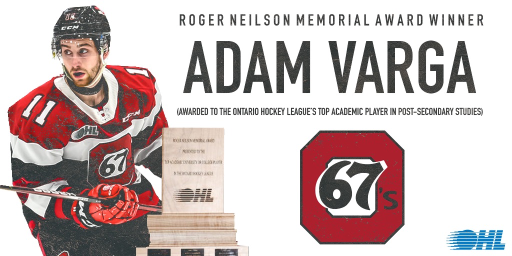 Roger Neilson Memorial Award: Adam Varga (Ottawa 67's) - Ontario Hockey ...