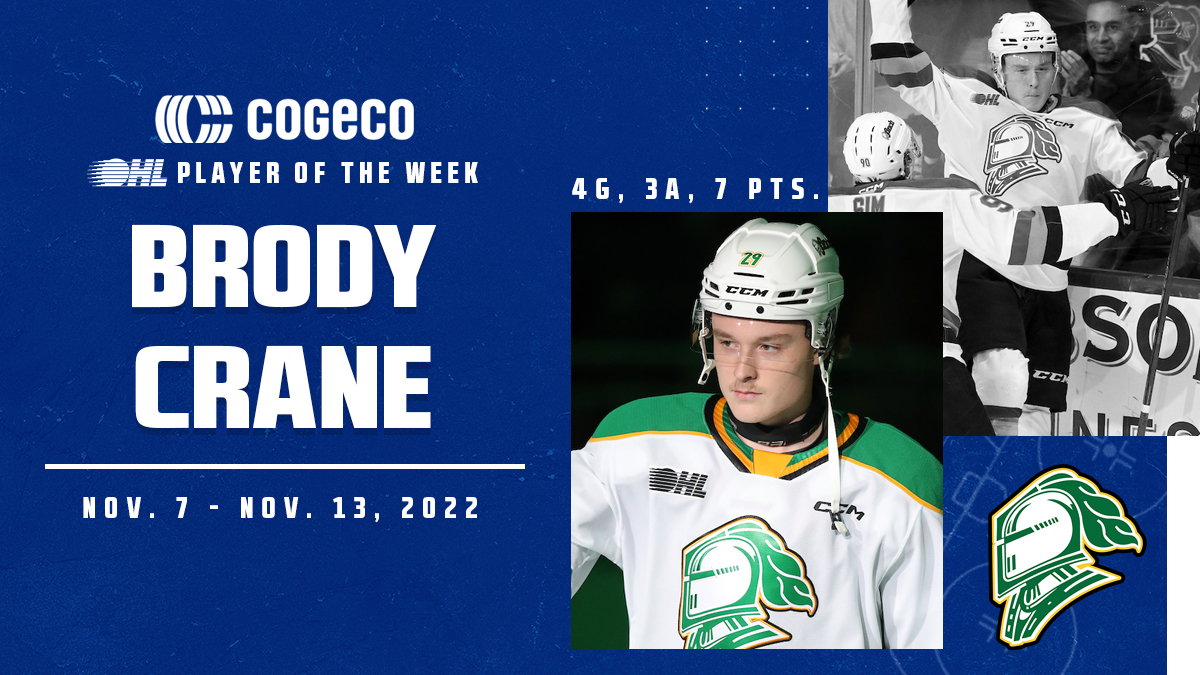 Knights' Brody Crane named Cogeco OHL Player of the Week - Ontario ... Knights' Brody Crane named Cogeco OHL Player of the Week - Ontario ...