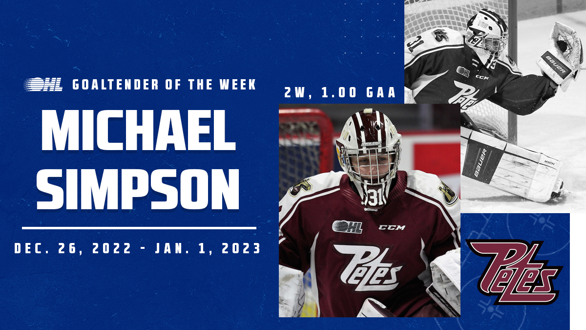 Petes’ Michael Simpson named OHL Goaltender of the Week - Ontario ...