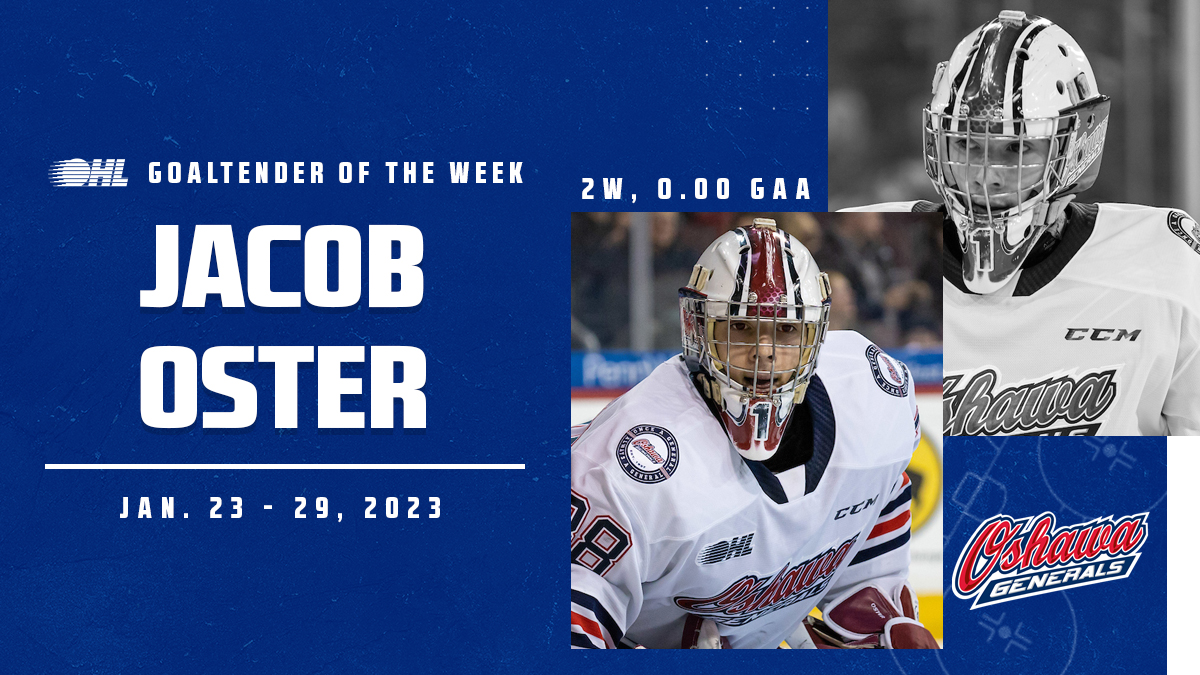 Generals' Jacob Oster named OHL Goaltender of the Week - Ontario Hockey ...