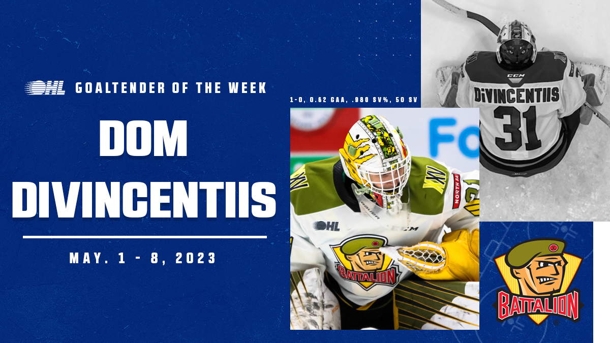 Battalion’s Dom DiVincentiis named OHL Goaltender of the Week - Ontario ...