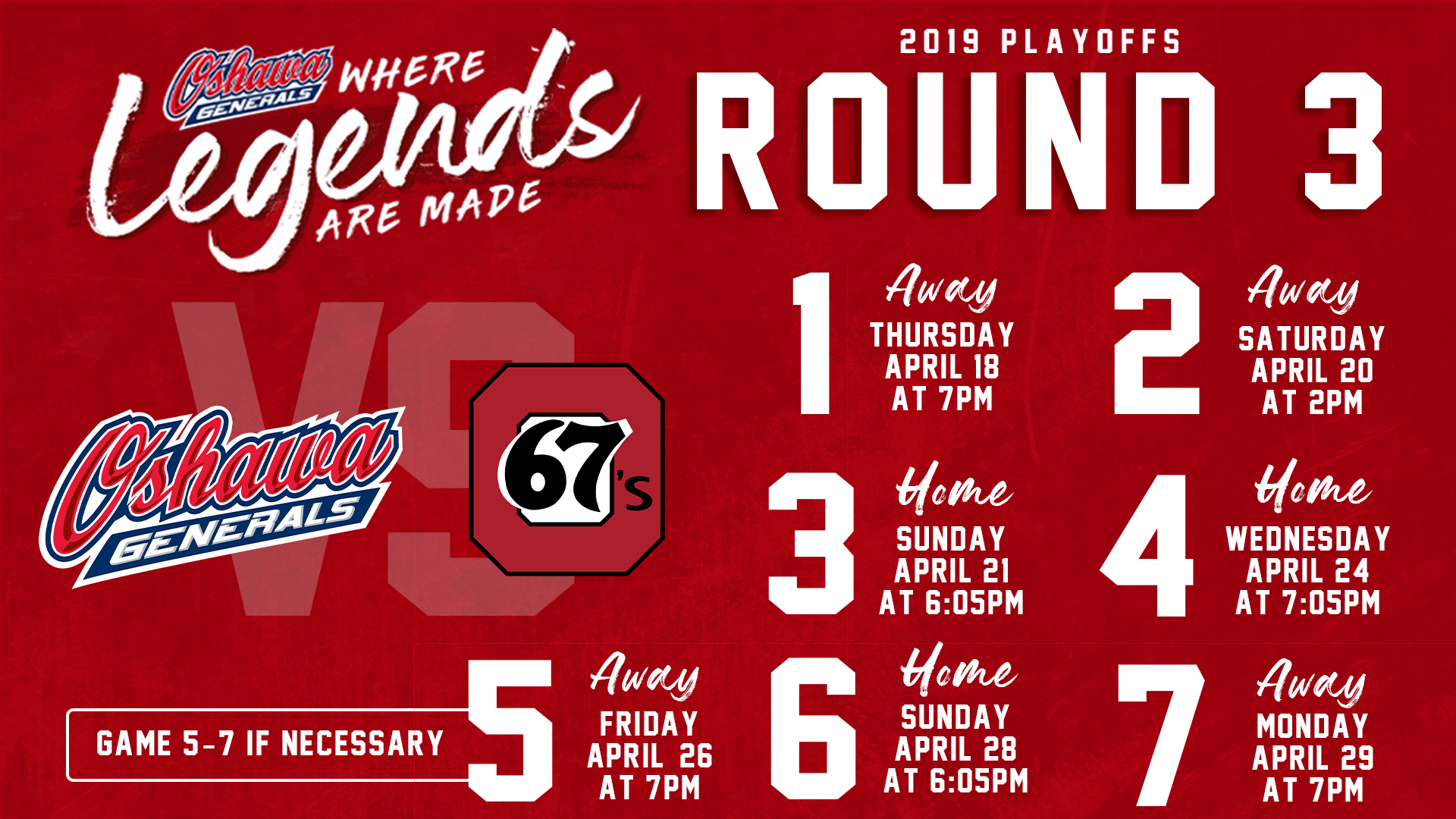 2019 OHL Eastern Conference Championship Series Schedule - Oshawa Generals