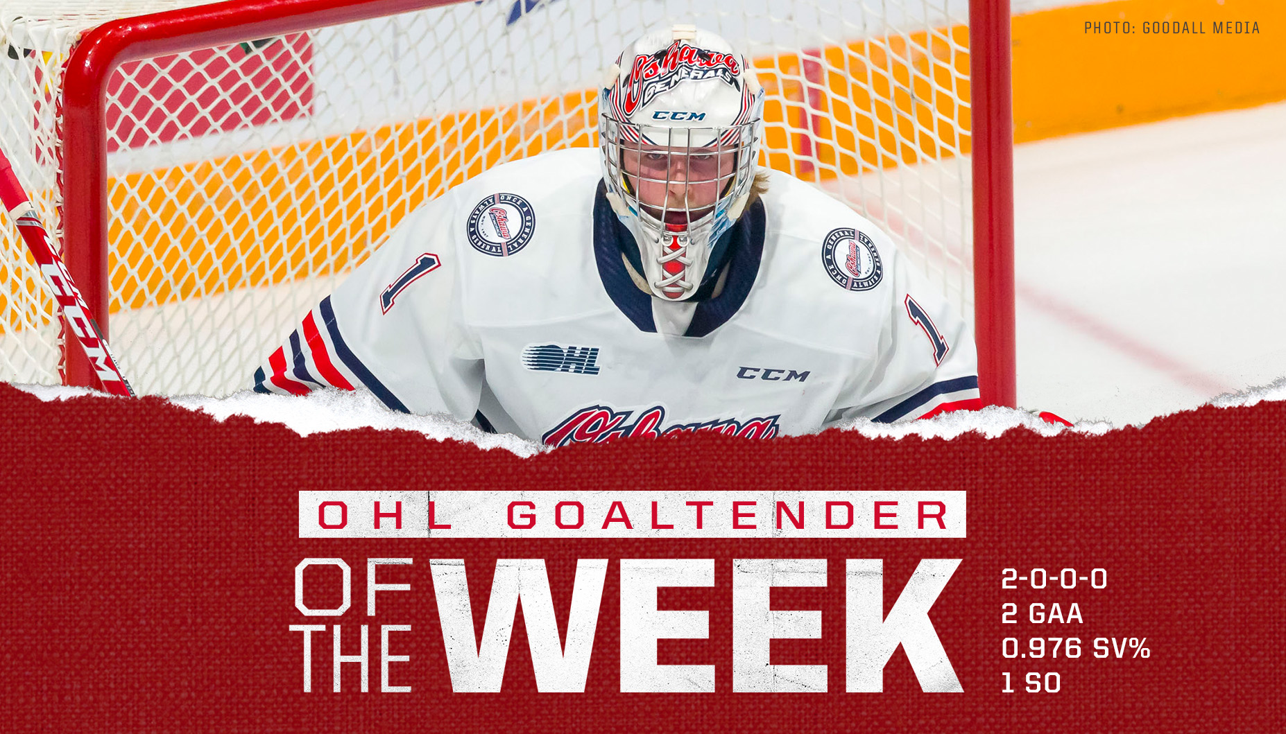 Generals' Patrick Leaver Named OHL Goaltender of the Week - Oshawa Generals