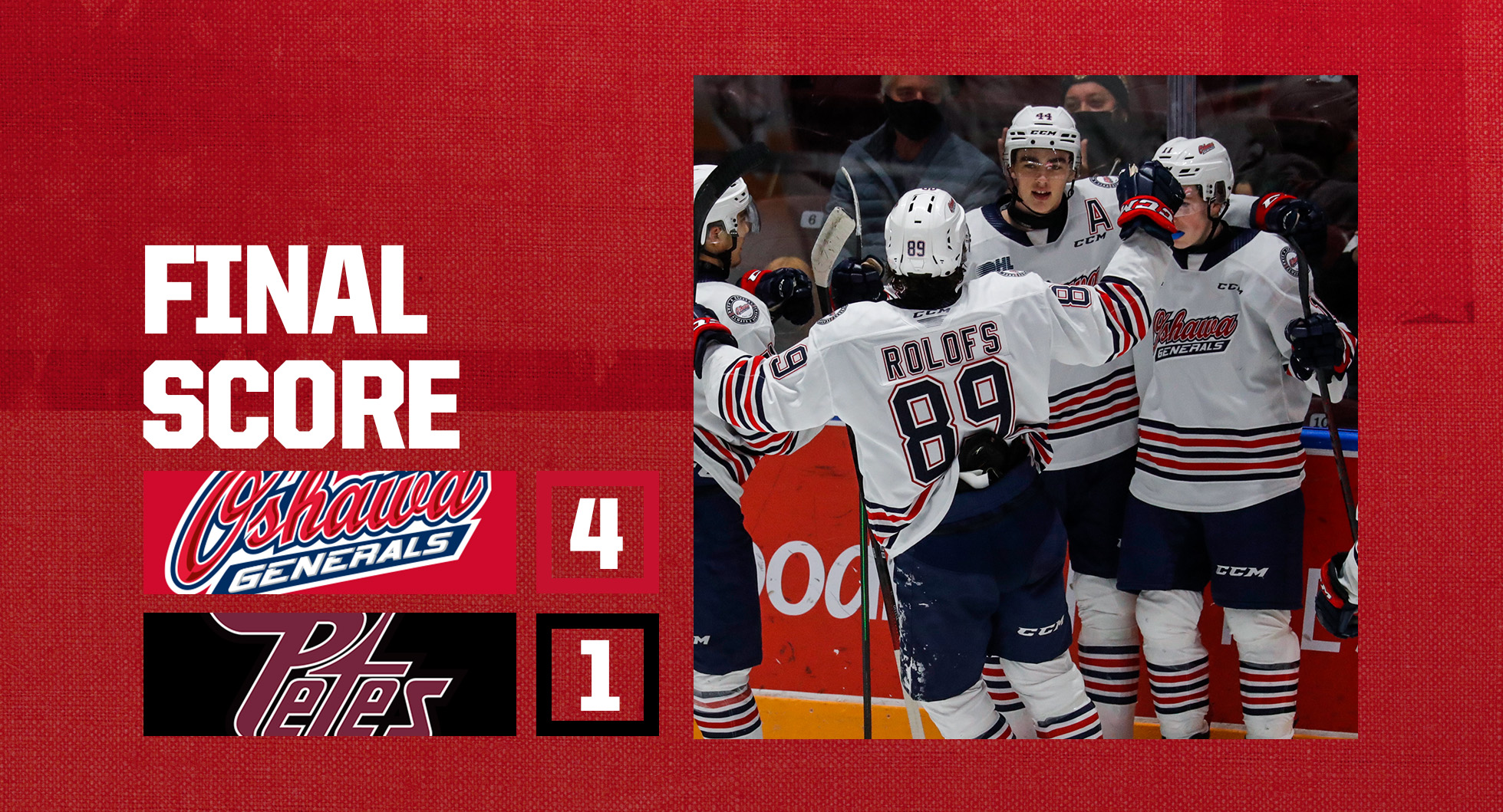 Generals win 4-1 over rival Petes - Oshawa Generals