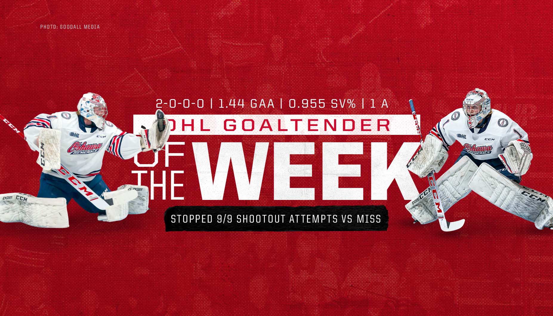 Generals' Patrick Leaver Named OHL Goaltender of the Week - Oshawa Generals