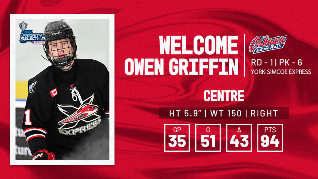 Owen Griffin leads three selections to start Generals' 2023 OHL Priority Selection - Oshawa Generals