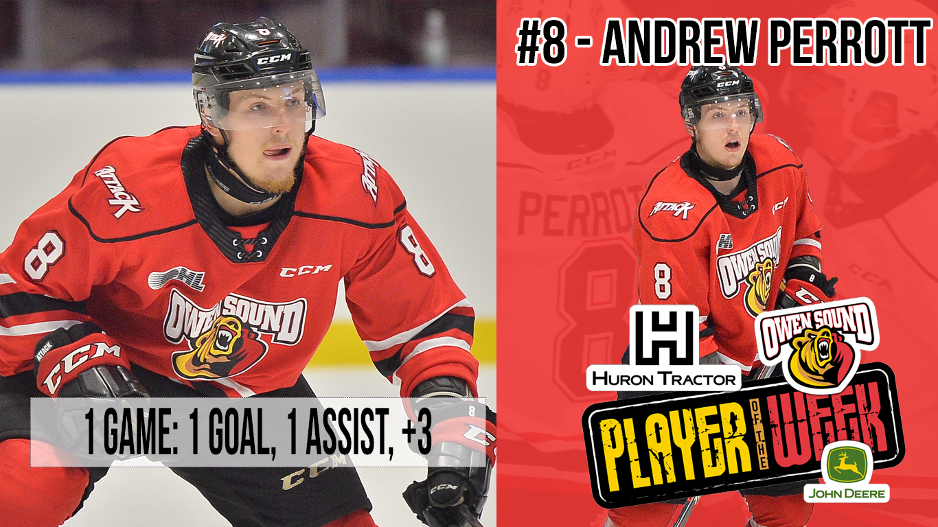 Andrew Perrott named Huron Tractor Attacker of the Week - Owen Sound Attack