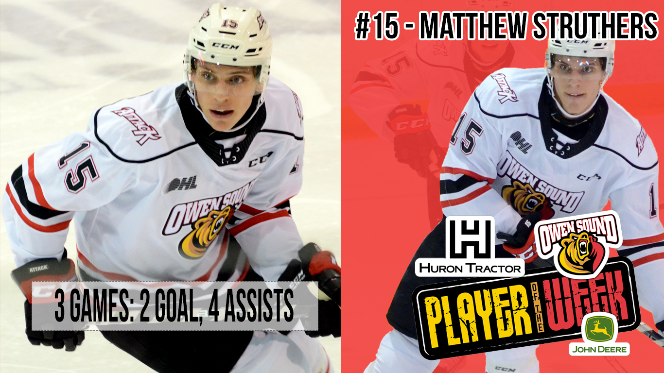 Struthers named Huron Tractor Player of the Week - Owen Sound Attack