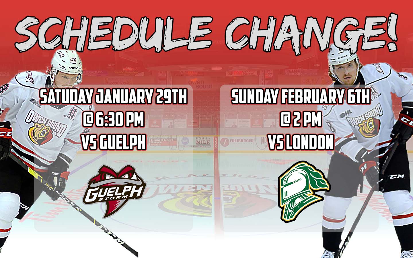 Schedule Changes - Owen Sound Attack
