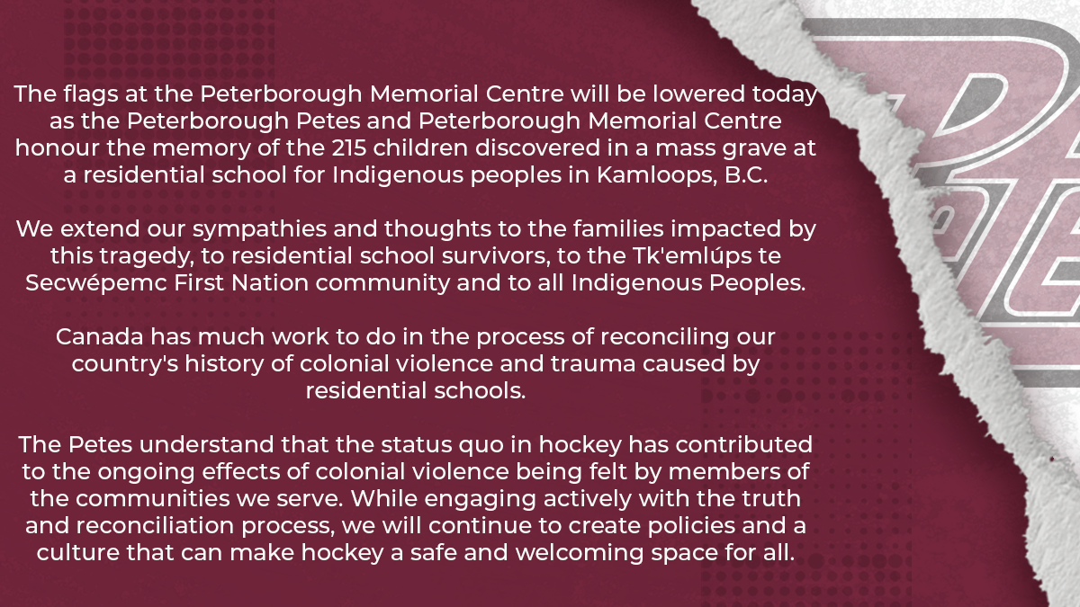Petes & PMC lower flags to honour the memory of the 215 Indigenous ...