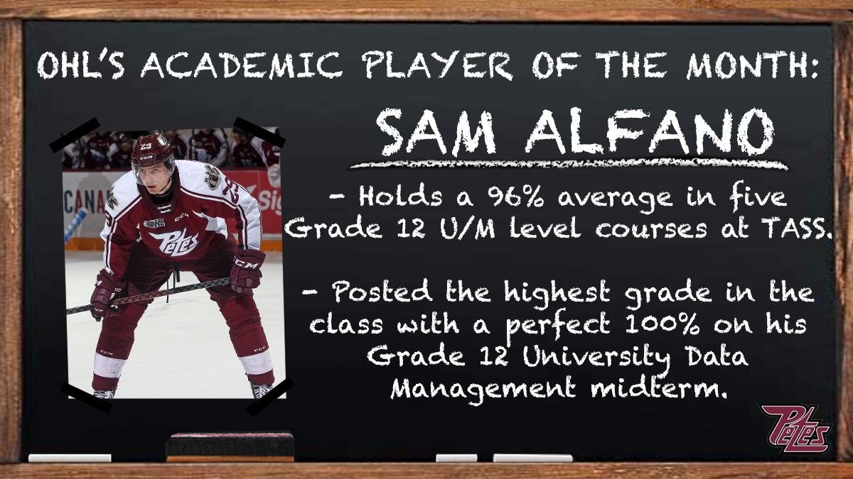 Sam Alfano Named Academic Player of the Month - Peterborough Petes