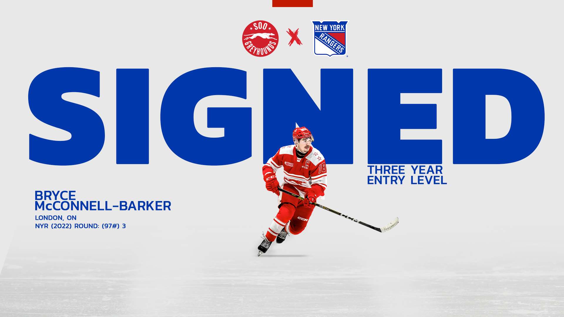 McConnell-Barker signs entry-level deal with Rangers - Soo Greyhounds