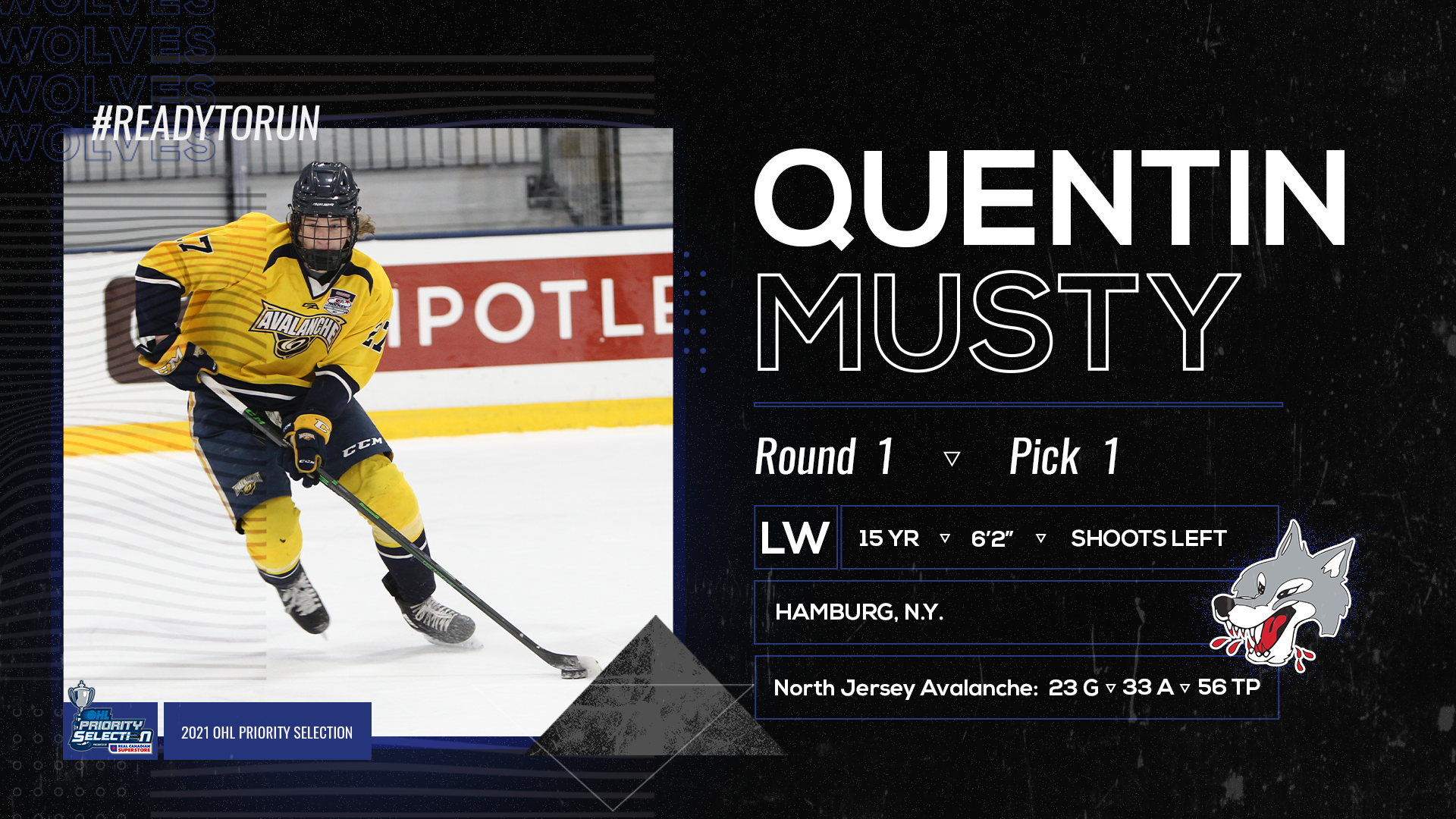 Wolves Choose Quentin Musty First Overall - Sudbury Wolves