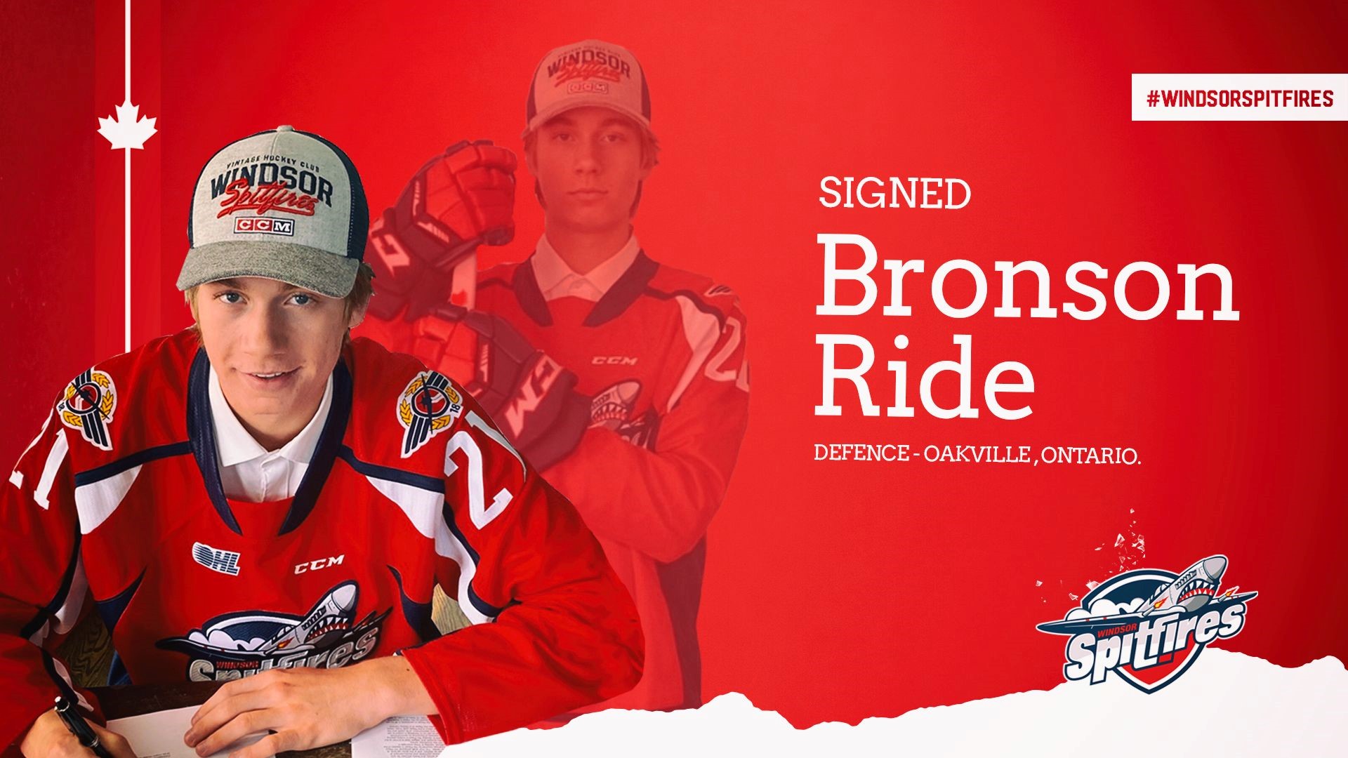 Spitfires Sign 2nd Rounder Bronson Ride to a Standard Player Agreement ...