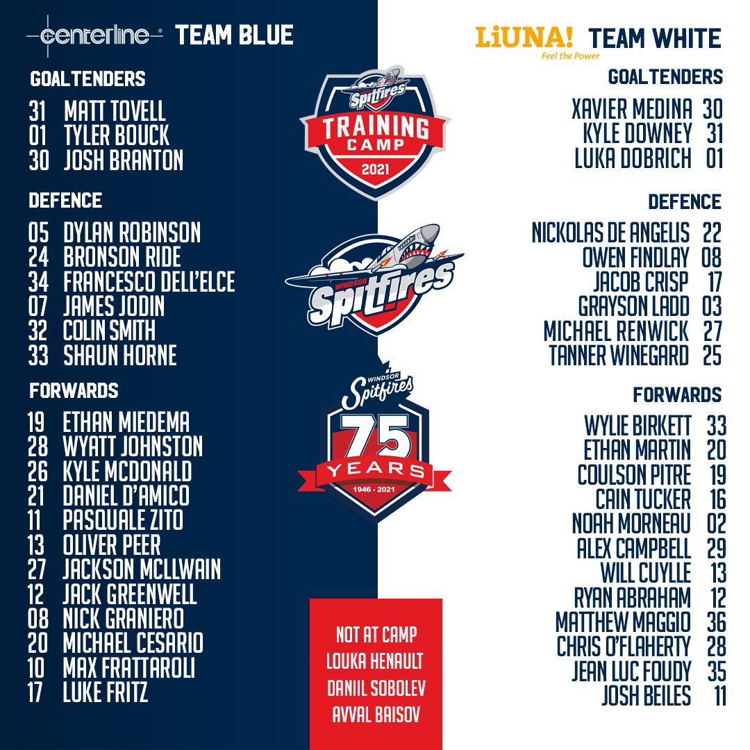 Tonight's Lineup - Team Blue vs. Team White - Windsor Spitfires