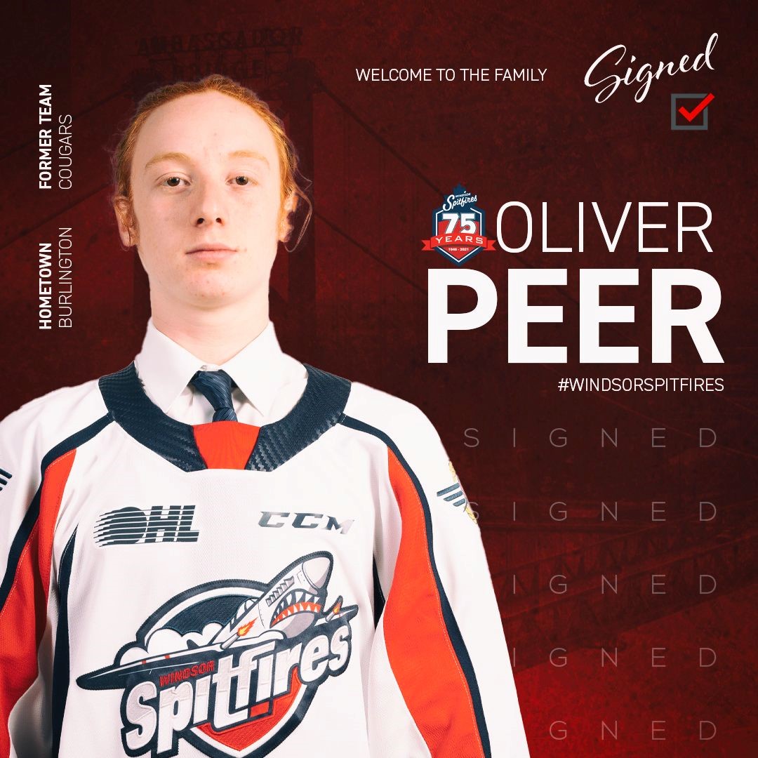 The Windsor Spitfires Sign Free Agent Oliver Peer to OHL Standard ...