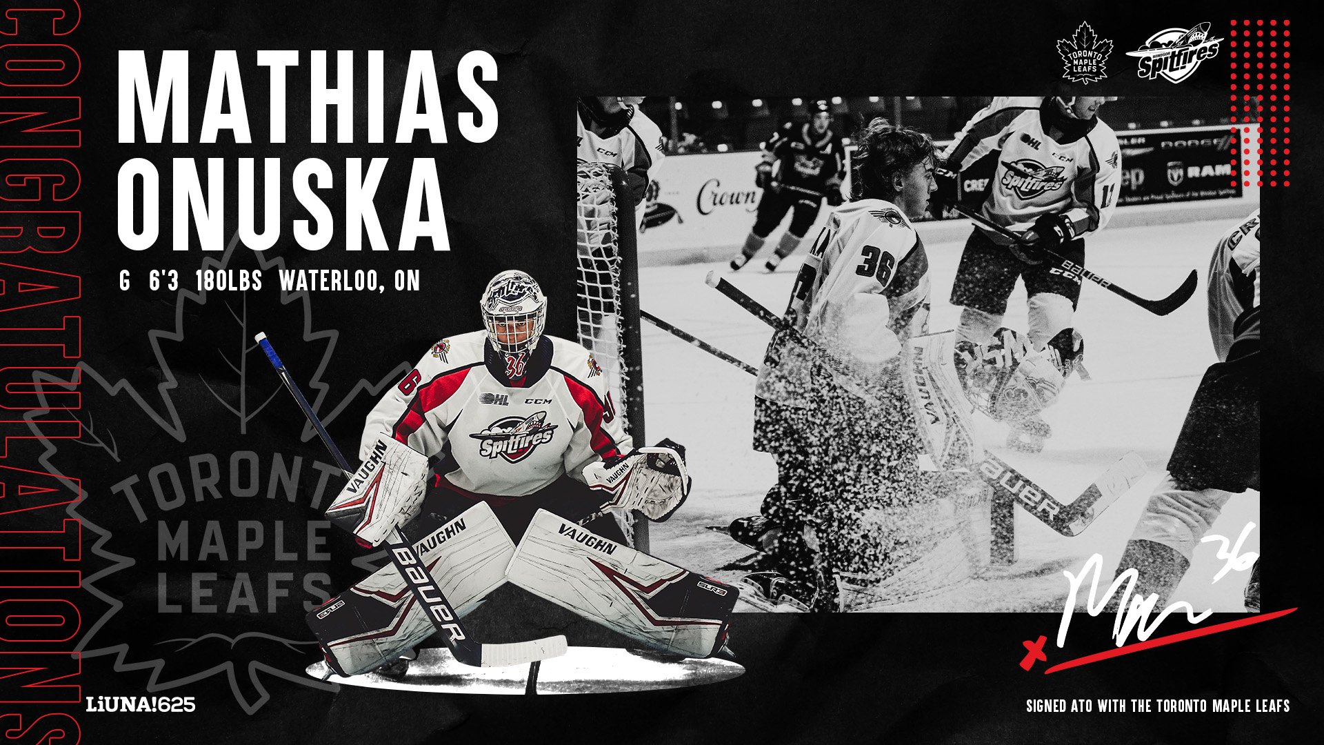 Mathias Onuska signs ATO with Toronto Maple Leafs. NHL - Windsor Spitfires
