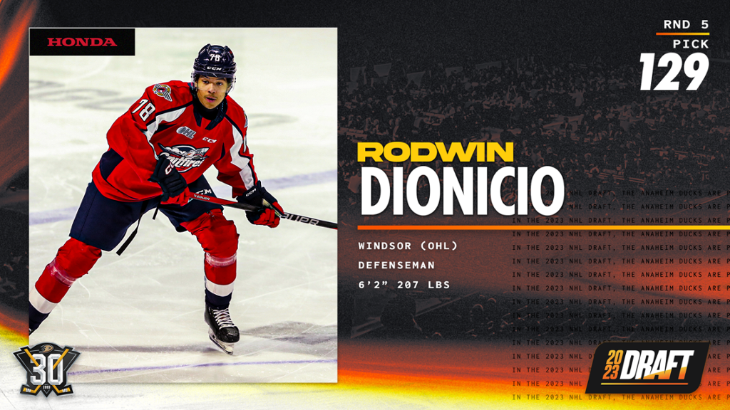 Ducks Select Defenseman Dionicio with 129th Overall Pick - Windsor Spitfires